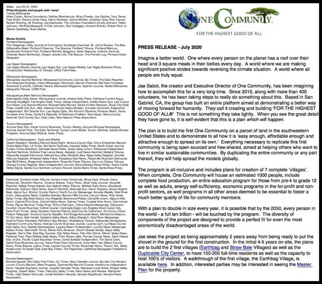 Global Collaboration for the Highest Good of All – One Community